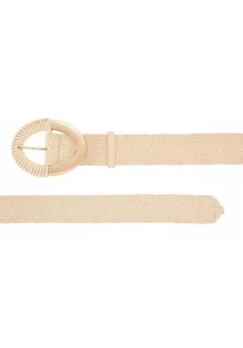 LASCANA Raffia Waist Belt With Decorative Buckle - Beige