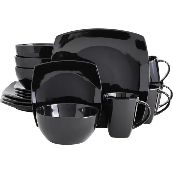 GIBSON ELITE Soho Lounge Square Stoneware Dinnerware Set - Black