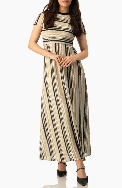 IVONNE Chevron Stripe Crochet Knit Maxi Dress - Beige