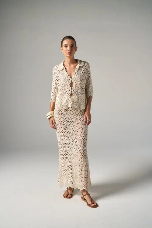 JBQ Maud Beaded Macramé Full Length Skirt