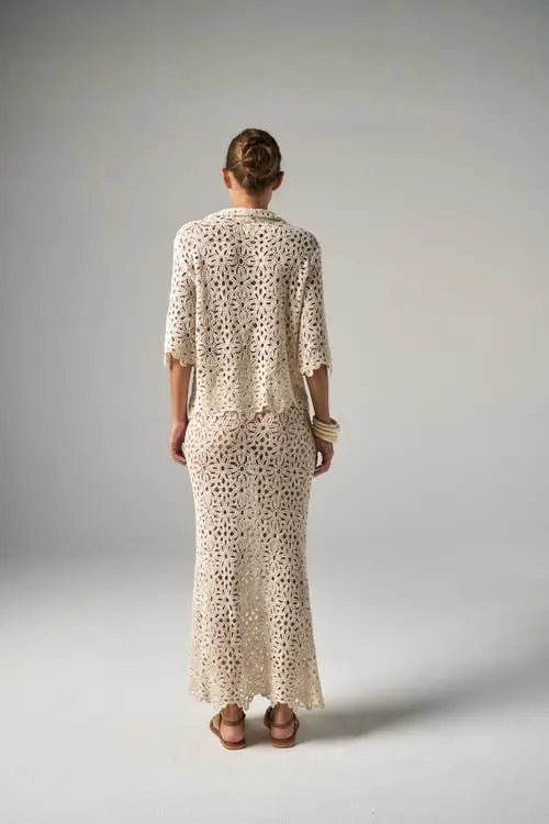 JBQ Maud Beaded Macramé Full Length Skirt
