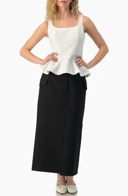 IVONNE Herringbone Jacquard Square-neck Sleeveless Peplum Top