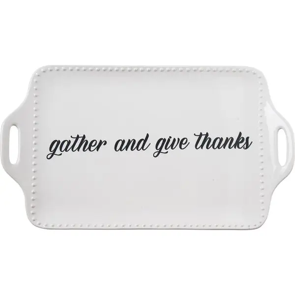 TRANSPAC Dolomite Harvest Give Thanks Serving Tray For Fall