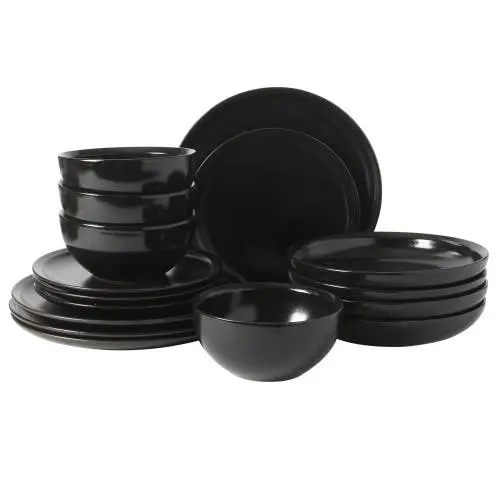 GIBSON ELITE Beckett 16-piece Matte Reactive Glaze Stoneware Dinnerware Set - Black