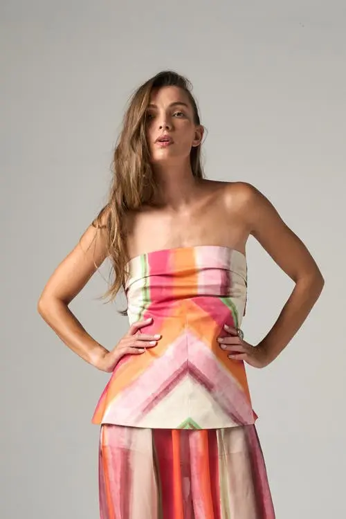 JBQ Ireland Strapless Sateen Top With Open Back - Pink Multi