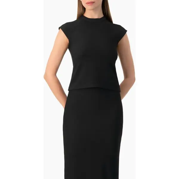 IVONNE Stretch Knit Mock-neck Sleeveless Fitted Top - Black