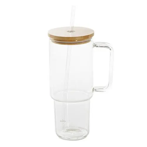 MR. COFFEE Crafted Calm 34 Oz Glass Travel Mug With Handle - Clear