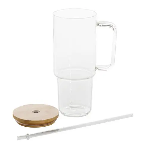 MR. COFFEE Crafted Calm 34 Oz Glass Travel Mug With Handle