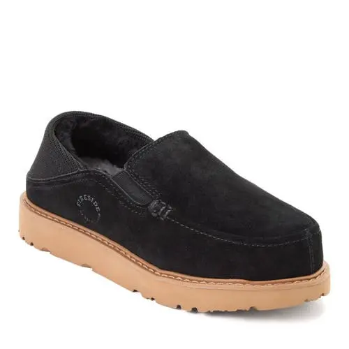 DEARFOAMS Fireside Suede Sport Knit Loafer Slippers - Black