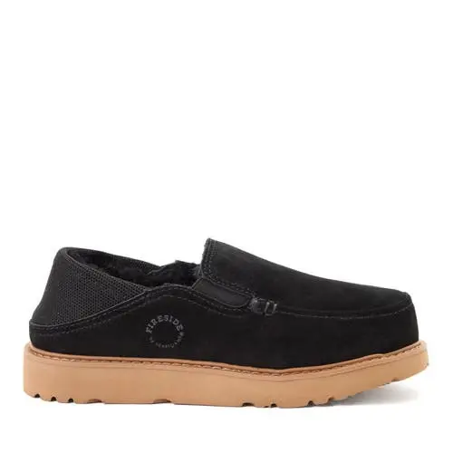 DEARFOAMS Fireside Suede Sport Knit Loafer Slippers - Black