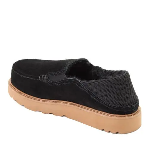DEARFOAMS Fireside Suede Sport Knit Loafer Slippers - Black