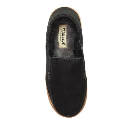 DEARFOAMS Fireside Suede Sport Knit Loafer Slippers - Black