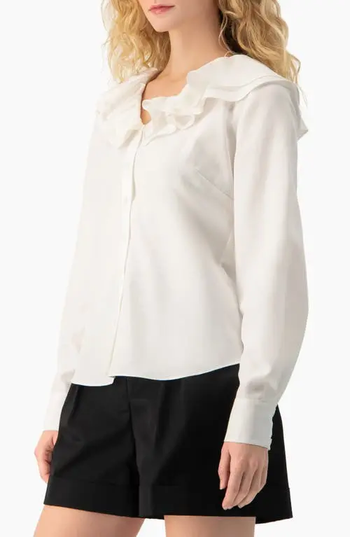 IVONNE Romantic Ruffle Collar V-neck Long-sleeve Fitted Blouse