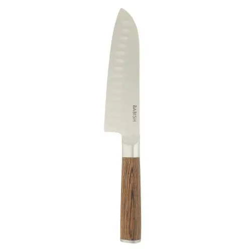 BABISH High Carbon German Steel Santoku Knife With Pakka Wood Handle - Dark Brown