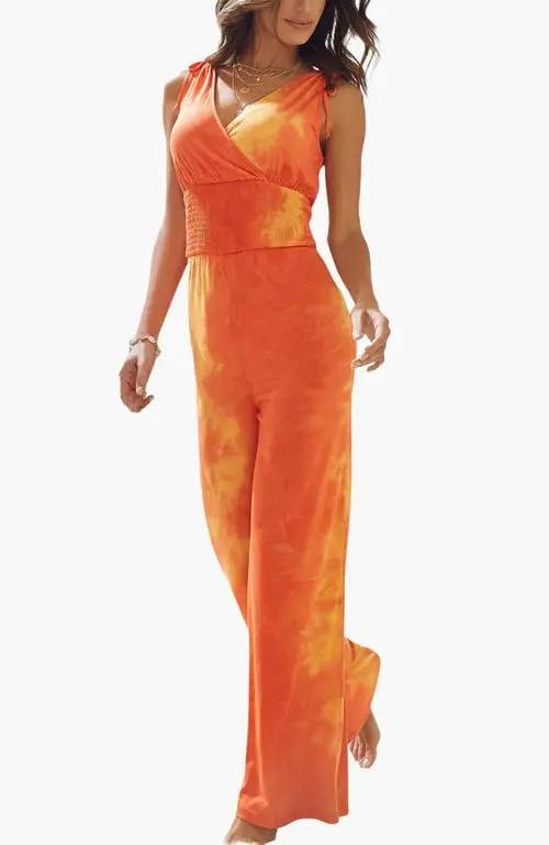 LASCANA Wide Leg Jumpsuit - Orange Multi