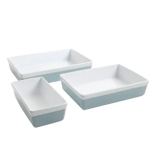 MARTHA STEWART 3-piece Stoneware Baker Set - Dusty Blue