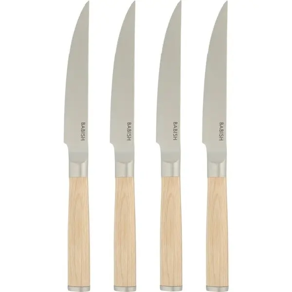 BABISH 4-piece German Stainless Steel Steak Knife Set With Pakka Wood Handles - Natural
