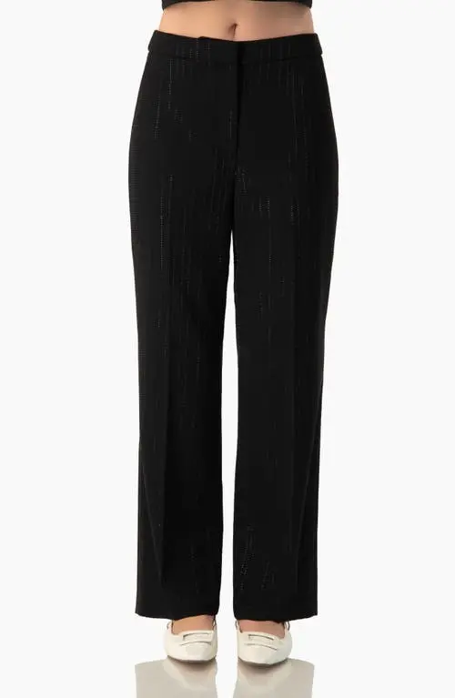 IVONNE Crystal-adorned Textured Straight-cut Tailored Dress Pants - Black