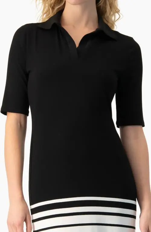 IVONNE Colorblock Stripe Polo-neck Knit Midi Dress
