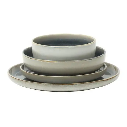 GIBSON ELITE Sunveil Plates And Bowls Reactive Glaze Round Dishes Stoneware Ceramic Dinnerware Set