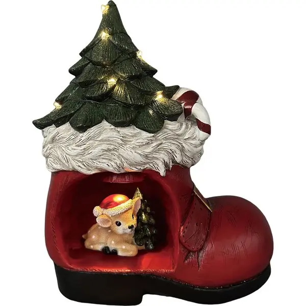 TRANSPAC Light Up Spotted Deer Figurine Boot Decorative Object Christmas