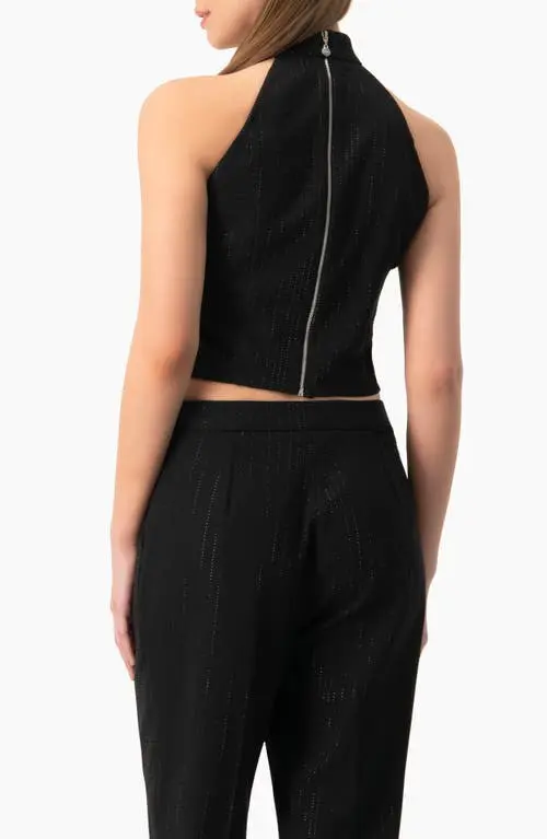 IVONNE Halter-neck Crystal-adorned Sleeveless Crop Top