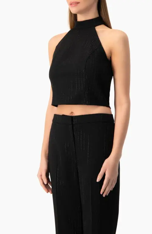 IVONNE Halter-neck Crystal-adorned Sleeveless Crop Top