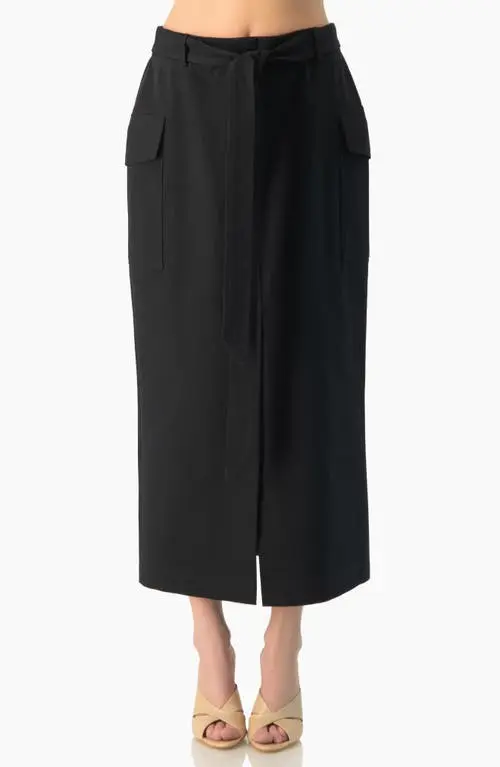 IVONNE High-rise Belted Straight Midi Skirt With Side Slit - Black