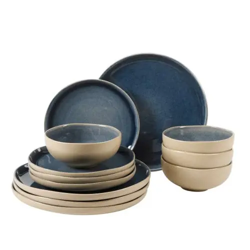 GIBSON ELITE Manila Bay 12-piece Reactive Glaze Stoneware Dinnerware Set - Blue
