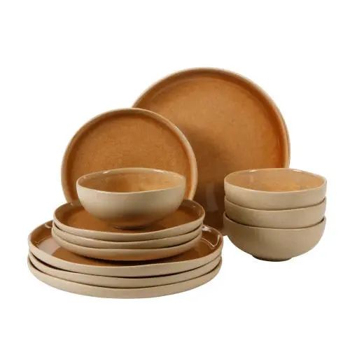 GIBSON ELITE Manila Bay 12-piece Reactive Glaze Stoneware Dinnerware Set - Orange
