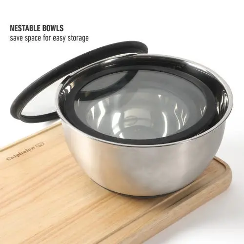 CALPHALON Orbit 3-piece Stainless Steel Mixing Bowl Set With Glass Lids