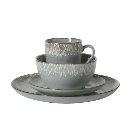 GIBSON ELITE Jasper 16 Piece Plates And Bowls Reactive Glaze Dishes Stoneware Ceramic Dinnerware Setservice For 4