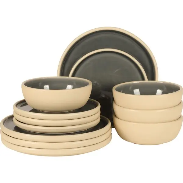 GIBSON ELITE Port Gaia 12-piece Reactive Glaze Stoneware Dinnerware Set - Navy