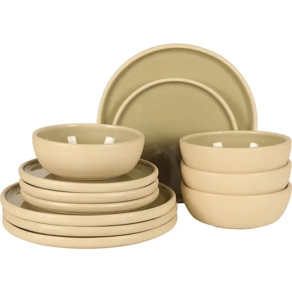 GIBSON ELITE Port Gaia 12-piece Reactive Glaze Stoneware Dinnerware Set - Olive
