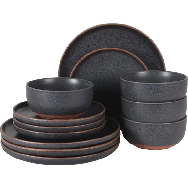 GIBSON ELITE Abbey Circle 12-piece Reactive Matte Glaze Stoneware Dinnerware Set - Navy