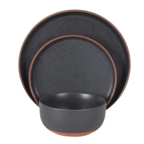 GIBSON ELITE Abbey Circle 12-piece Reactive Matte Glaze Stoneware Dinnerware Set - Navy