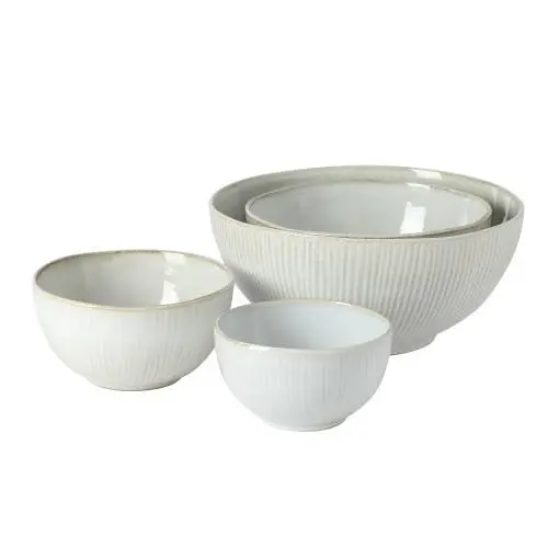 GIBSON ELITE Dawson Mill 4-piece Round Reactive Glaze Stoneware Nesting Bowl Set - White