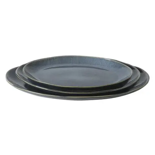 GIBSON ELITE Dawson Mill 3-piece Oval Reactive Glaze Stoneware Serving Platter Set - Blue