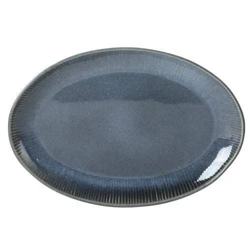 GIBSON ELITE Dawson Mill 3-piece Oval Reactive Glaze Stoneware Serving Platter Set - Blue