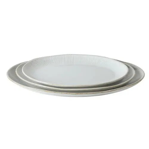 GIBSON ELITE Dawson Mill 3-piece Oval Reactive Glaze Stoneware Serving Platter Set - White