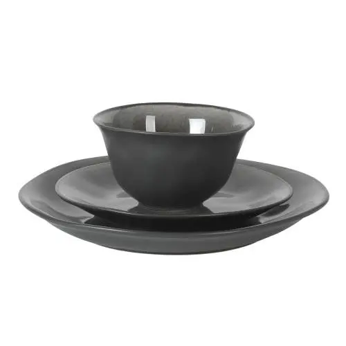 GIBSON ELITE Port Barton 12-piece Reactive Glaze Stoneware Dinnerware Set - Charcoal