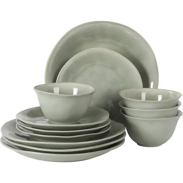 GIBSON ELITE Port Barton 12-piece Reactive Glaze Stoneware Dinnerware Set - Green