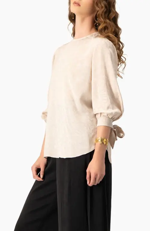 IVONNE Floral Jacquard Tie-cuff Blouse With Three-quarter Sleeve