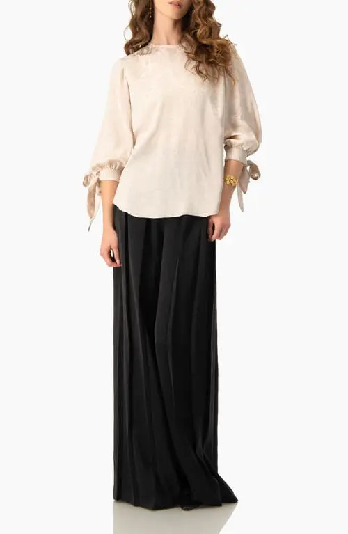 IVONNE Floral Jacquard Tie-cuff Blouse With Three-quarter Sleeve