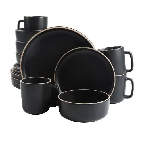 GIBSON HOME Zuma 16-piece Matte Stoneware Dinnerware Set - Black