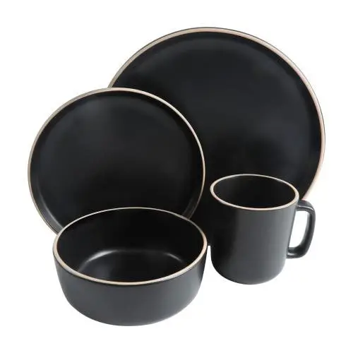 GIBSON HOME Zuma 16-piece Matte Stoneware Dinnerware Set - Black