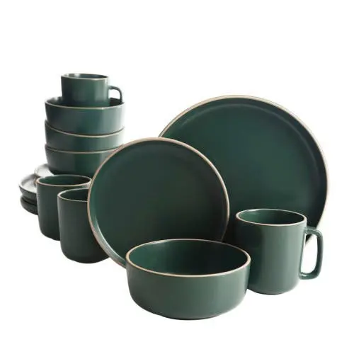 GIBSON HOME Zuma 16-piece Matte Stoneware Dinnerware Set - Green