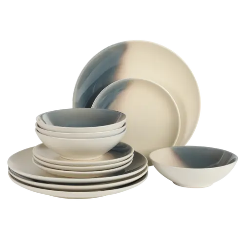 GIBSON ELITE Crescenton 12-piece Round Reactive Glaze Stoneware Dinnerware Set - Blue
