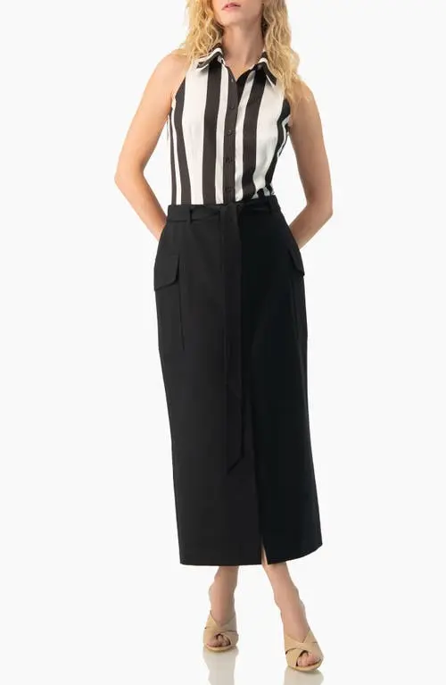 IVONNE Bold Vertical Stripe Sleeveless Fitted Button-front Shirt