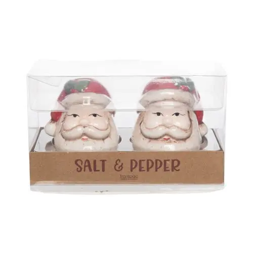 TRANSPAC Ceramic Santa Head Salt And Pepper Shakers Multicolor Christmas Decor